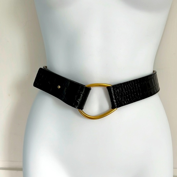 Talbots | Accessories | Black Crocodile Embossed Leather Belt Size ...